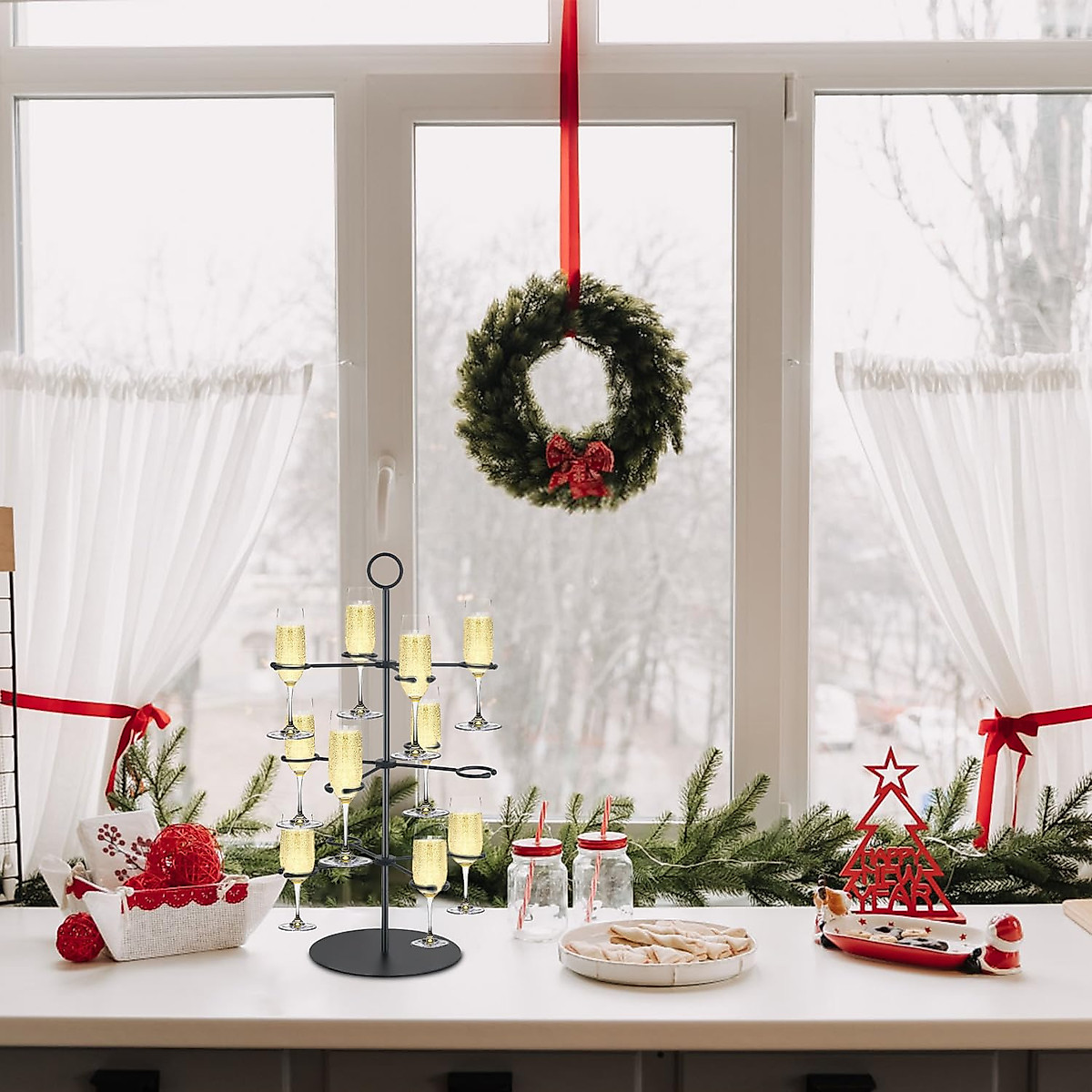 Cocktail Tree Stand for Parties Brunch,3 Tiers 12 Holders Drink tower Wine Glass Holder Stand,Champagne Tower Martinis Tree, Wine Glasses Display Margarita tower ,Drink stand for Mimosa Bar Parties Bridal Shower Weddings