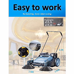 Industrial Sweeper,Floor Sweeper Manual,Street Sweeper,Just Walk and Push - 14.5 Gallon Capacity, 40.1" Sweeping Width, Sweeps 41500 Square Feet/Hour,for Shop/Workshop/Farm/Warehouse/Road (55)