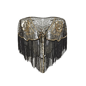 BABEYOND 1920s Shawl Wraps Gatsby Beaded Evening Cape Bridal Shawl for Evening Dresses Wedding Party (Gold Black)