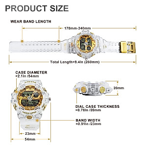 Watch for Men Watch Men Digital Sports Watch Large Digital Analog Dual Display Waterproof Watches with 3 Alarms Countdown Stopwatch Date Dual-Time LED Light Multifunctional Military Wrist Watches