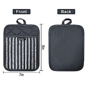 Alselo Silicone Pot Holders Set of 3 Heat Resistant & Non Slip Potholders, Professional Oven Hot Pads with Pockets Mitts for Kitchen Cooking Baking Barbecue