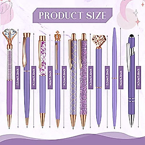 9 Pcs Ballpoint Pens Set Metal Crystal Diamond Pen Liquid Sand Glitter Pen for Journaling Black Ink Pretty Cute Pens Fancy Pens Gifts for Women Girls Back to School Office Desk (Purple)