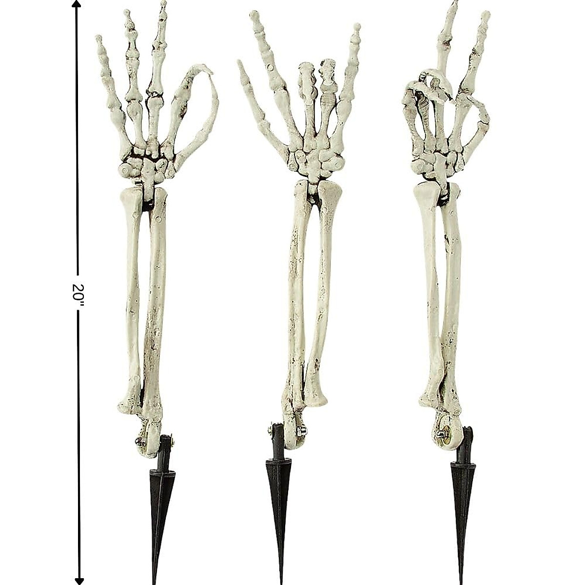 Fun Express 3 Pieces 20" Skeleton Hand Groundbreaker Halloween Decorations, Fun Hand Signal Designs, Halloween Yard Decor