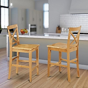 East West Furniture PBS-OAK-W Pub Counter-Height Bar Stool - Pub Height Kitchen Chairs, Set of 2, Oak