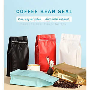 50 PCS Resealable Coffee Bags with Valve (1lb, 16oz) - Black Coffee Pouches Bags with One-way Degassing Valve for Coffee Bean Storage bag