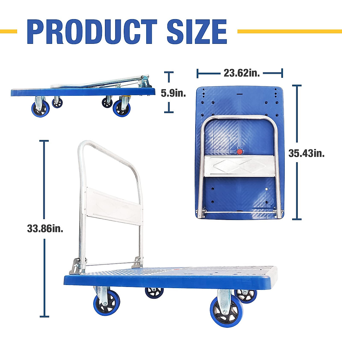LFGUD Push Cart Dolly 660 lbs. Capacity Platform Truck Foldable Platform Cart Upgraded Heavy Duty Moving Cart with PU Wheels for Home Garden Warehouse Garage Workshops