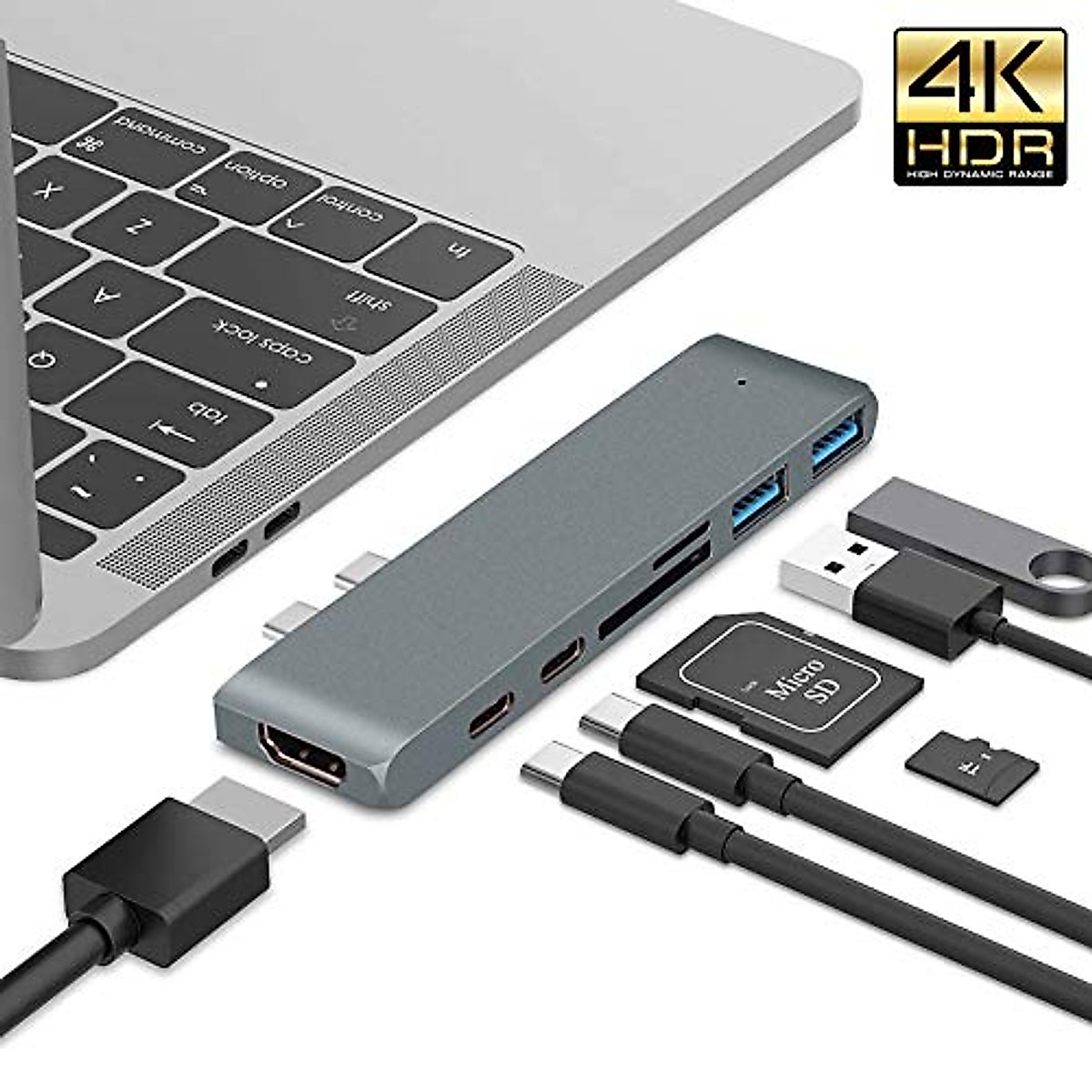 XUNMAIFHB Portable Docking Station,Dual Type-c USB C MacBook pro to HDMI TF Card Reader HUB Docking Station 4K Thunderbolt3 USB-C SD MicroSD USB 3.0 Fast Transmission
