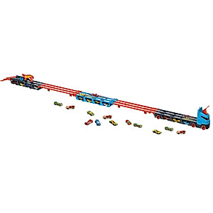 Hot Wheels Speedway Hauler Storage Carrier with 3 1:64 Scale Cars & Convertible 6-Foot Drag Race Track for Kids 4 to 8 Years Old, Stores 20+ Cars & Connects to Other City Sets, GVG37