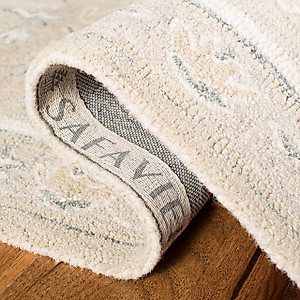 SAFAVIEH Micro-Loop Collection Area Rug - 9' x 12', Light Grey & Ivory, Handmade Medallion Wool, Ideal for High Traffic Areas in Living Room, Bedroom (MLP505F)