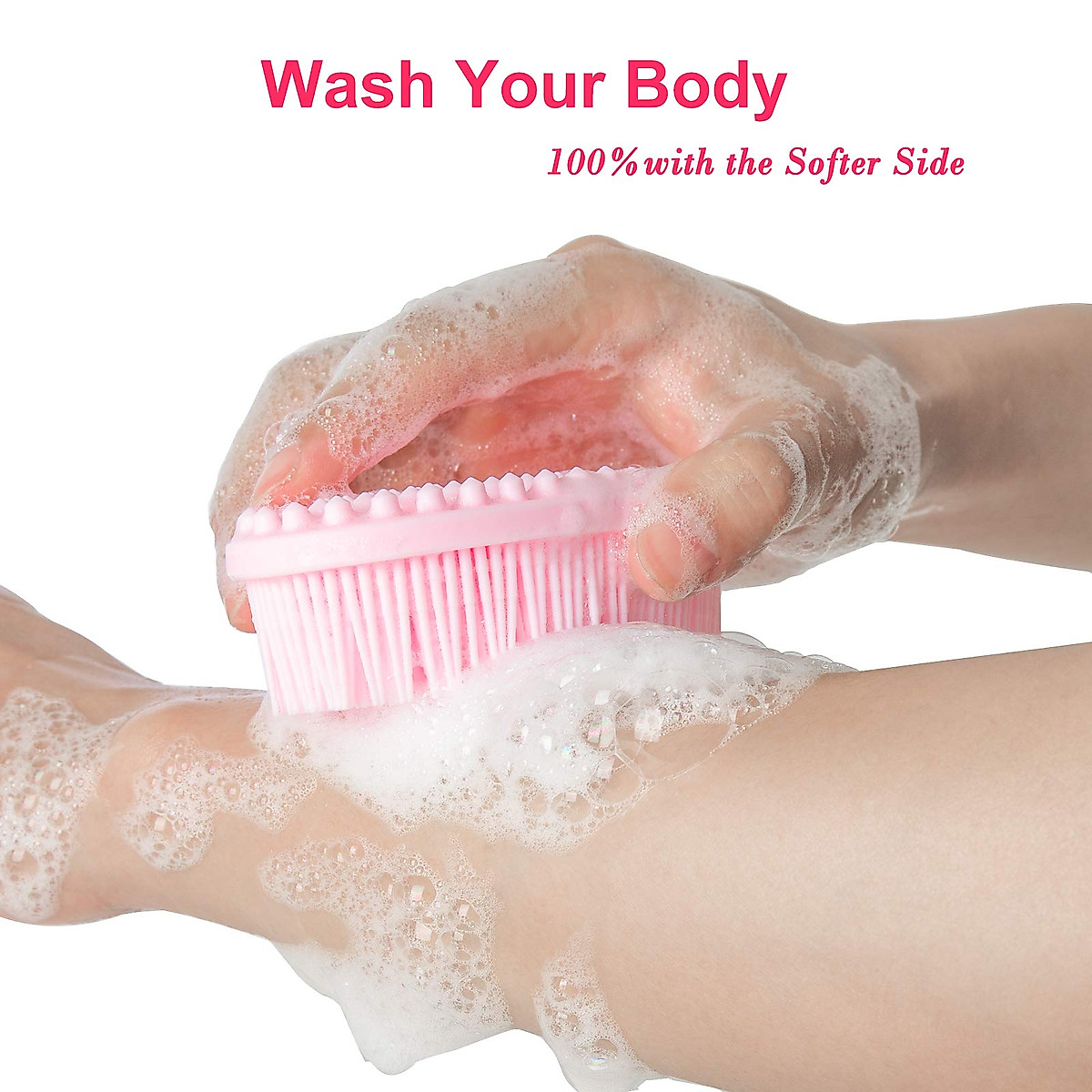 HEETA 2 Pack Body Brush for Wet Dry Brushing, Silicone Body Scrubber for Gentle Exfoliating on Softer Glowing Skin, Massage with Silicone Loofah Bath Brush, Shower Brush for Women Men (Pink & Green)