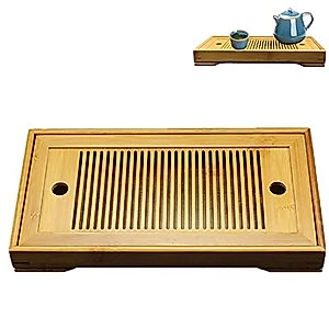 Natural Bamboo Tea Tray Drainage Type Plate Traditional Chinese Style Serving Tray Tea Tray Box with Water Storage Kung Fu Tea Set Accessory for Table Tea,Removable Cleaning