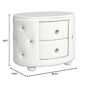 Baxton Studio Davina Hollywood Glamour Style Oval 2-Drawer Faux Leather Upholstered Nightstand, Medium, White
