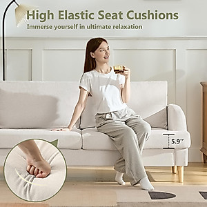 Busaurus 70" Loveseat Sofa, Mid Century Modern Couch for Small Spaces, 2 Seater Linen Fabric Sofa Upholstered Love Seat Couches with Comfy Pillows & USB for Living Room, Bedroom, Apartment, Beige