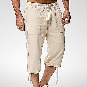 Mens Shorts Elastic Waistband Linen Shorts Men 2023 Stylish Causal Drawstring Elastic Waist Solid Shorts with Pockets 11" Inseam Summer Clothes Mens Shorts 5 Inch Inseam Khaki XL