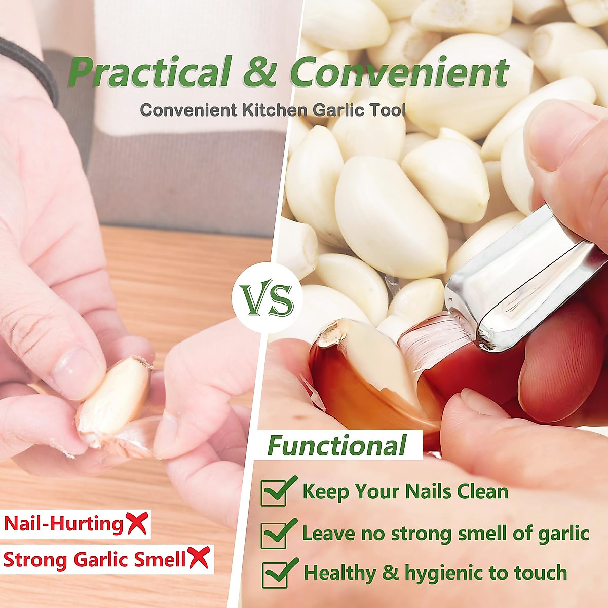 3PCS Stainless Steel Garlic Peeler - Garlic Peeler Clips Skin Remover - Easily Remove The Garlic Skin - Avoid Garlic Smell On Your Hands