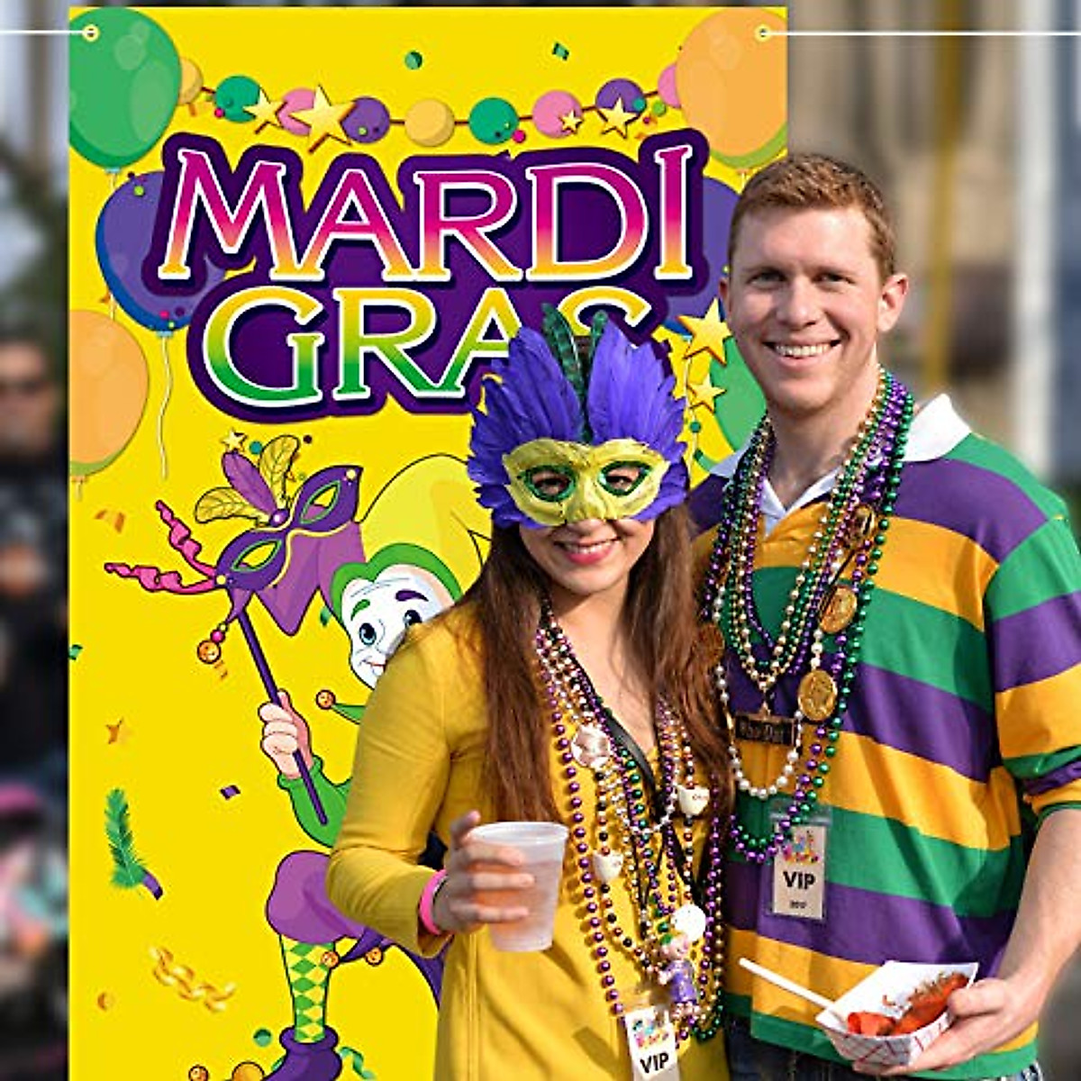 Mardi Gras Door Cover Banner Party Decoration Porch Sign Front Door Sign Mardi Gras Festival Carnival Party Decorations Photh Booth Backdrop Party Supplies Props Large Fabric 78.7 X 35.4 Inch