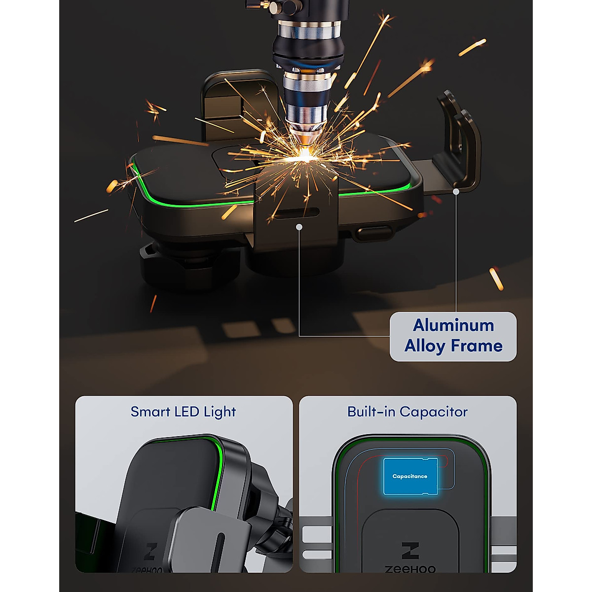 Wireless Car Charger, ZEEHOO DUOXX Dual Coils 15W Fast Charging Auto-Clamping Car Mount, Dashboard, Vent Charging Phone Holder Smart Sensor Cradle for iPhone 15 14 13 12, S23 Ultra, Z Flip4 3, etc