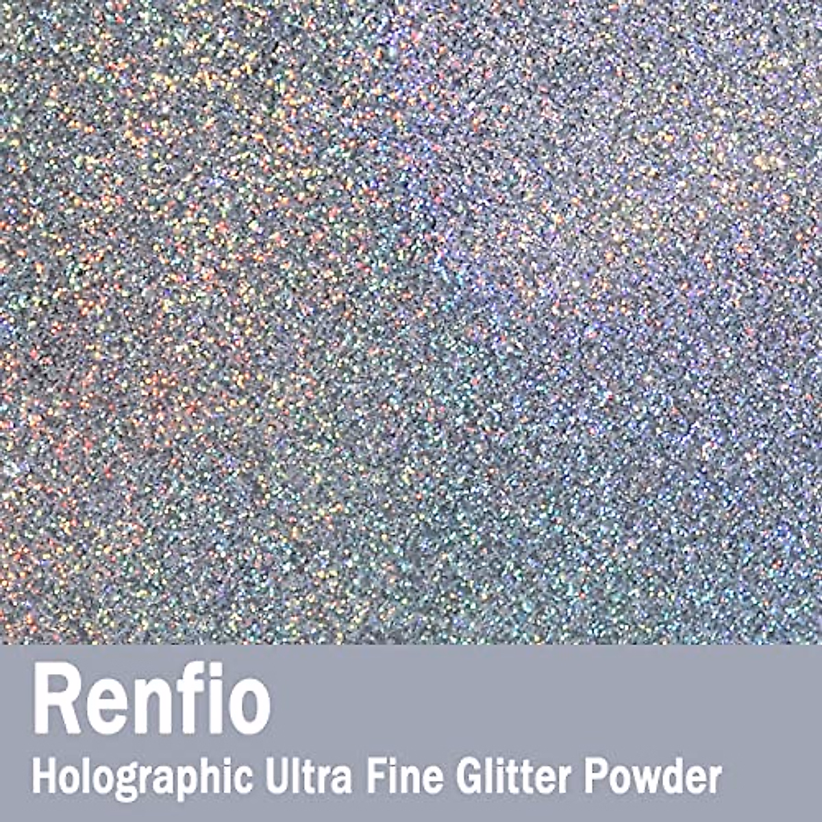 Renfio Holographic Silver Ultra Fine Glitter Powder, 3.5 Oz (100g) Metallic PET Flake 1/128" 0.008" 0.2mm Face Glitters for Craft Resin Pigment Tumbler Ornament Painting Hair - Diamond Laser Silver