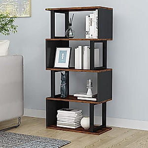 MIN WIN 5-Tier Open Storage Display Shelf,50.2" Tall Storage Wooden Bookshelf and Bookcase,Modern S-Shaped Bookshelves,Freestanding Decorative Storage Shelves with Metal Frame for Living Room