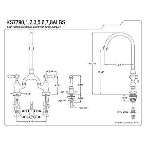 Kingston Brass KS7791ALBS English Country Bridge Kitchen Faucet, Polished Chrome, 13.5 x 7.75 x 16.81