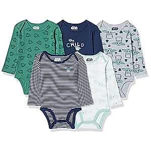 Amazon Essentials Disney | Marvel | Star Wars Unisex Babies' Long-Sleeve Bodysuits, Pack of 5, Star Wars Child, 3-6 Months