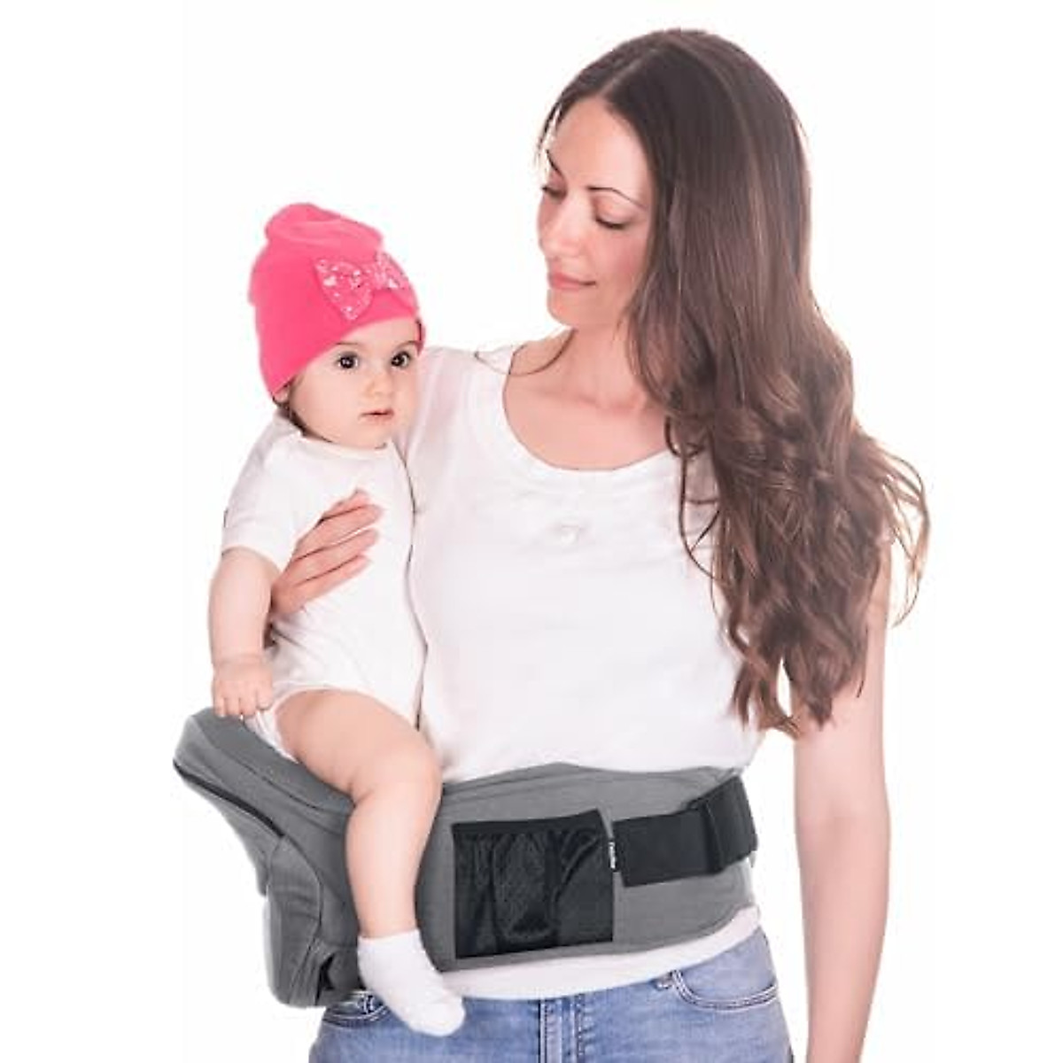 CozyOne-Mom's Choice Award Winner-CPC-Certified Baby Hip Carrier, Adjustable Waistband with Abdominal Support Design & Various Pockets for Newborns & Toddlers 8-44 lbs Carrier (Grey)