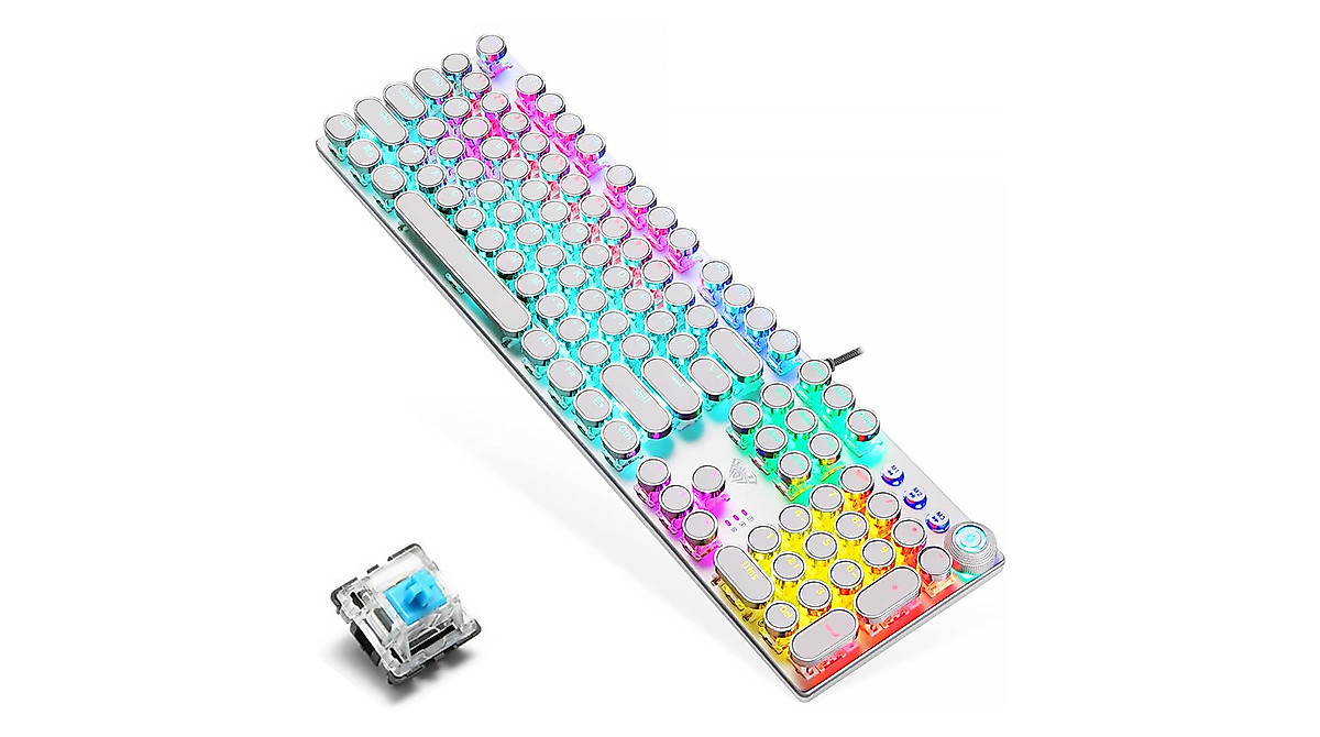 CHICHEN Retro Steampunk Gaming Keyboard with Backlit | Silver-Blue Switches