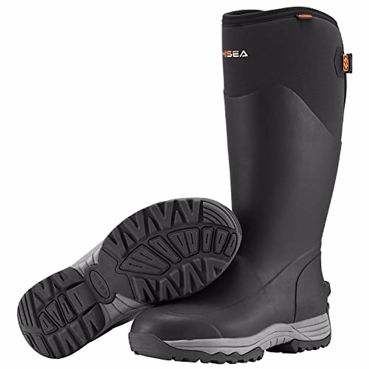 HISEA Rubber Rain Boots for Men, Waterproof Insulated Neoprene Hunting Boots, Durable Anti-Slip Outdoor Mud Boots for Hunting Gardening Farming Fishing Yard Working, Adjustable Calf, Size 6 Black