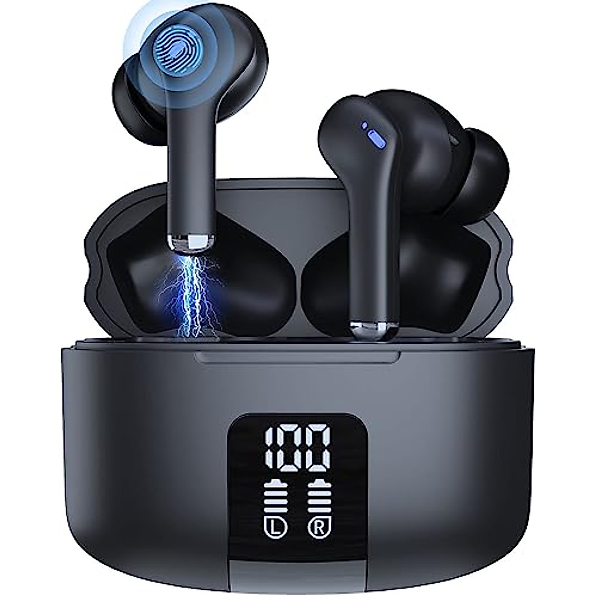 Sibotion Wireless Earphones, Bluetooth 5.3 Dual-mic ENC Call Noise Reduction, with LED Power ...