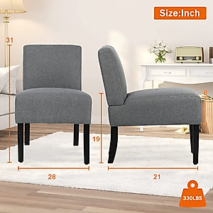 Haiput Wam Accent Chair Armless Chair Corner Chair Slipper Chair Victorian Style, Modern Small Accent Chairs for Livingroom Bedroom Office Small Spaces with Solid Wood Legs (Grey)