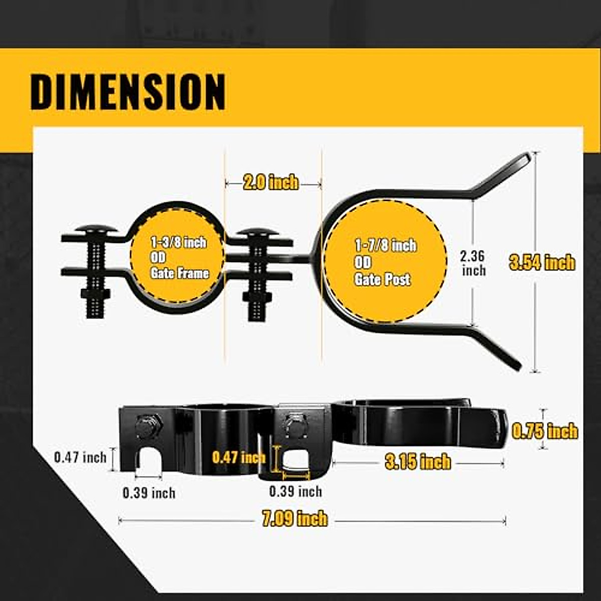 VIVIDA Chain Link Gate Latch 1-3/8" x 1-7/8", Black Gate Fork Latch for Outdoor Fence, Black Powder Coated, Chain Link Fence Parts, 2 PCS
