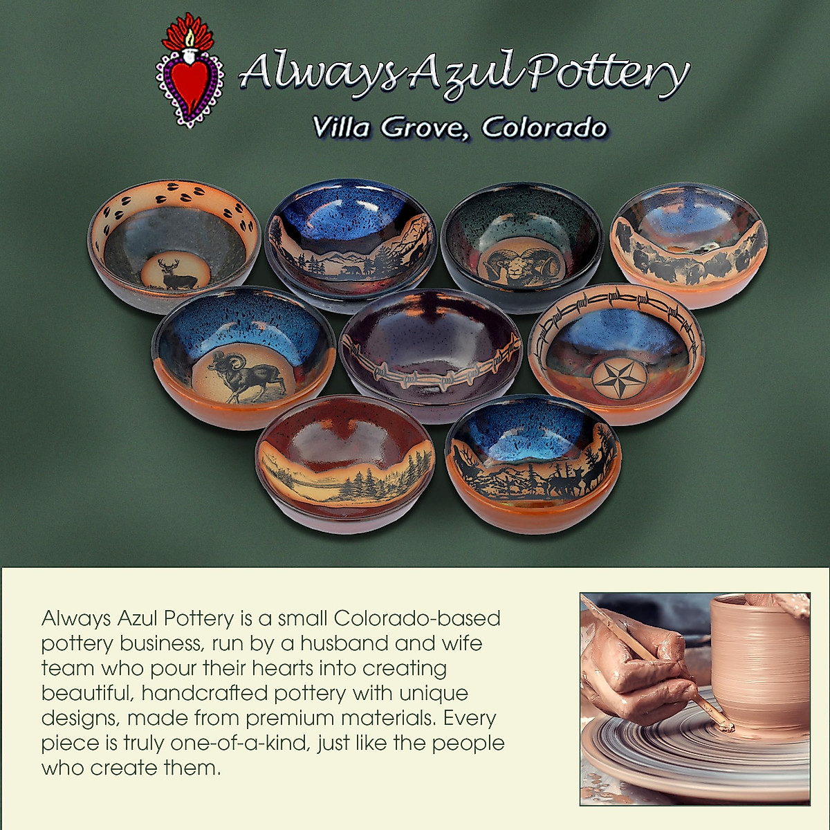 ALWAYS AZUL POTTERY Long Tailed Horse Soup Bowl in Real Blue Glaze - Handmade Ceramic Pottery Bowl - Handcrafted Polished Stoneware - Unique & Stylish Glazed Bowl, Great for Soup, Salad, Cereal & More