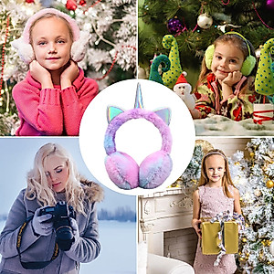 CHUANGLI Winter Unicorn Earmuffs, Cute Cartoon Earmuff Rainbow Ear Warmers for Girls/Women's Gift