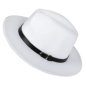 DT DANTIYA Women's Classic Wide Brim Fedora Belt Buckle Fedora Hat Floppy Panama Hat White