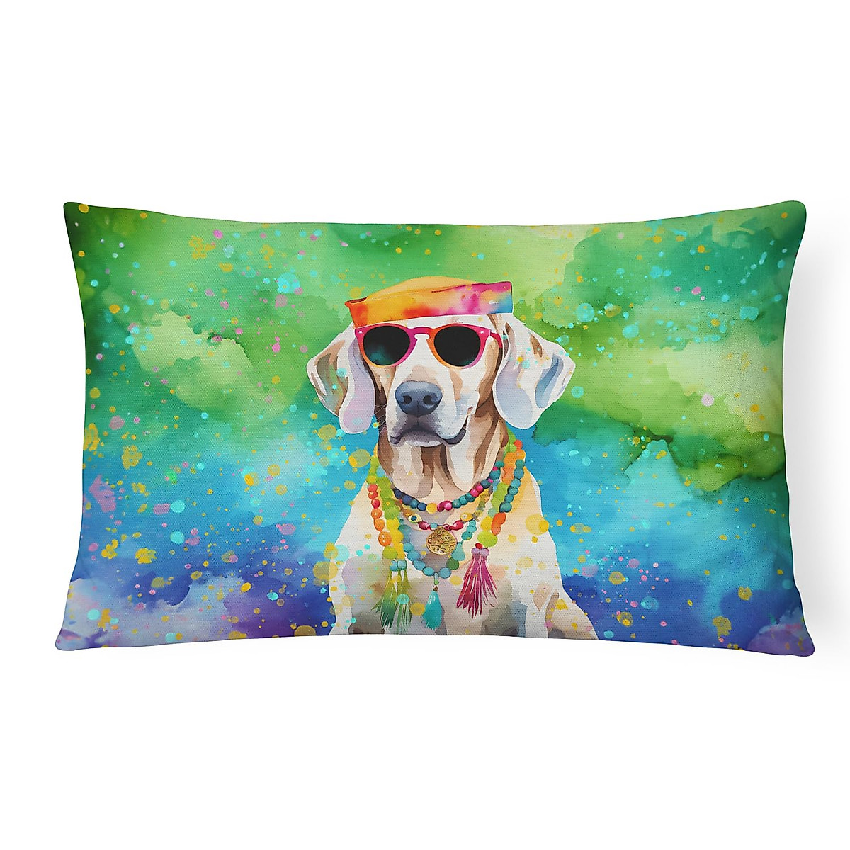 Caroline's Treasures DAC2565PW1216 Weimaraner Hippie Dawg Fabric Decorative Pillow Machine Washable, Indoor Outdoor Decorative Pillow for Couch, Bed or Patio, 12HX16W