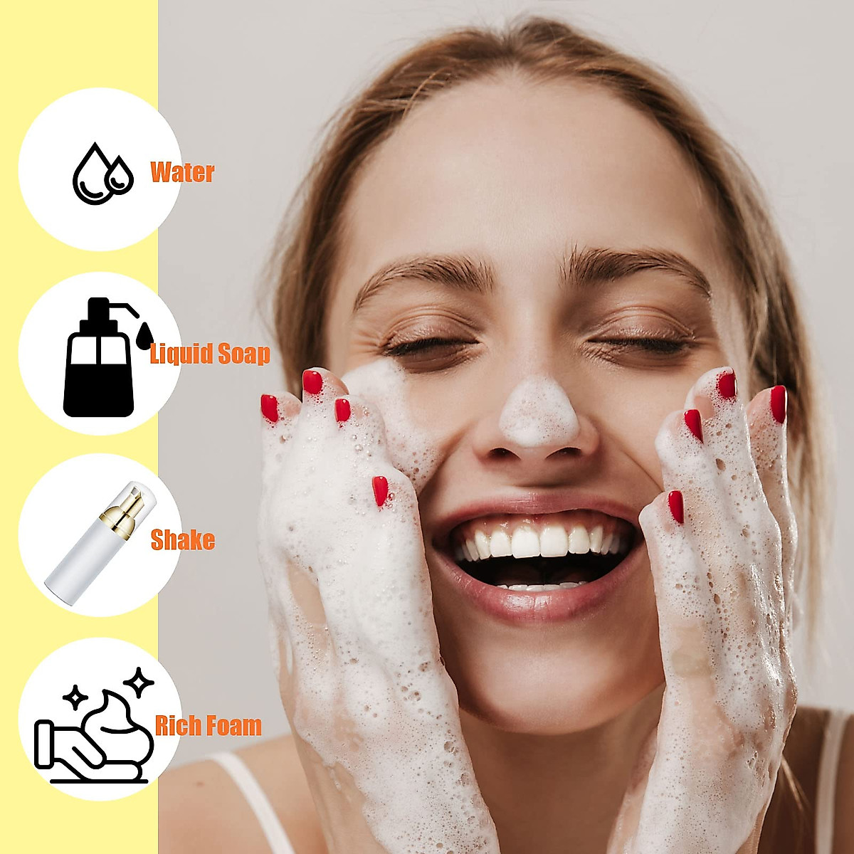 IRON BILL 2 Oz Empty Foam Pump Bottle (12PCS) Travel Foaming Soap Dispenser for Hand Soap, Lash Shampoo Cleanser (White&Gold)