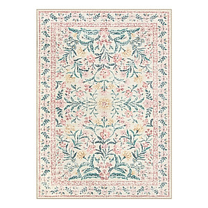 Wonnitar Machine Washable 5x7 Rug, Pink Rugs for Bedroom Girls, Boho Soft Floral Nursery Rug Non Slip, Indoor Ultra-Thin Floor Carpet Area Rug for Kid Room Living Room Dorm
