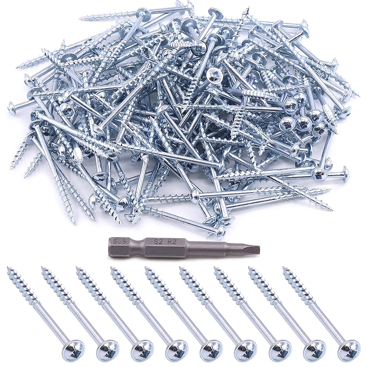 Glarks 160Pcs #8x2-1/2'' Pocket Hole Screws Zinc Coated Square Drive Self Tapping Coarse Thread Wood Screws for Wood and Sheet Metal (#8x2-1/2'' Coarse Thread)