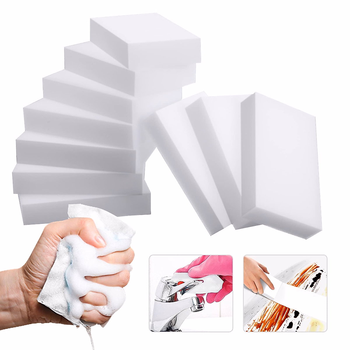 Melamine Sponge, 50/100 Pack Magic Sponge Eraser, Multi-Surface Household Cleaner Non-Scratch Scrub Sponge Pads for Cleaning Kitchen Dish, Bathroom, Bathtub, Sink, Shoes, Car, No Chemicals Added