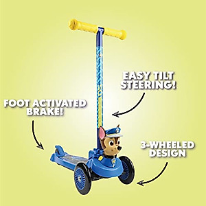 Paw Patrol Chase Self Balancing Scooter - Toddler & Kids Scooter, 3 Wheel Platform, Foot Activated Brake, 75 lbs Weight Limit, for Ages 3 and Up