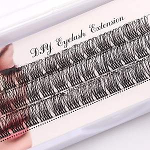 Veleasha DIY Eyelash Extension Individual Lashes with Clear Band D Curl Lash Extension Strip 39 Clusters Reusable Wispy False Eyelashes for Personal DIY at Home / FD02 12-16MM