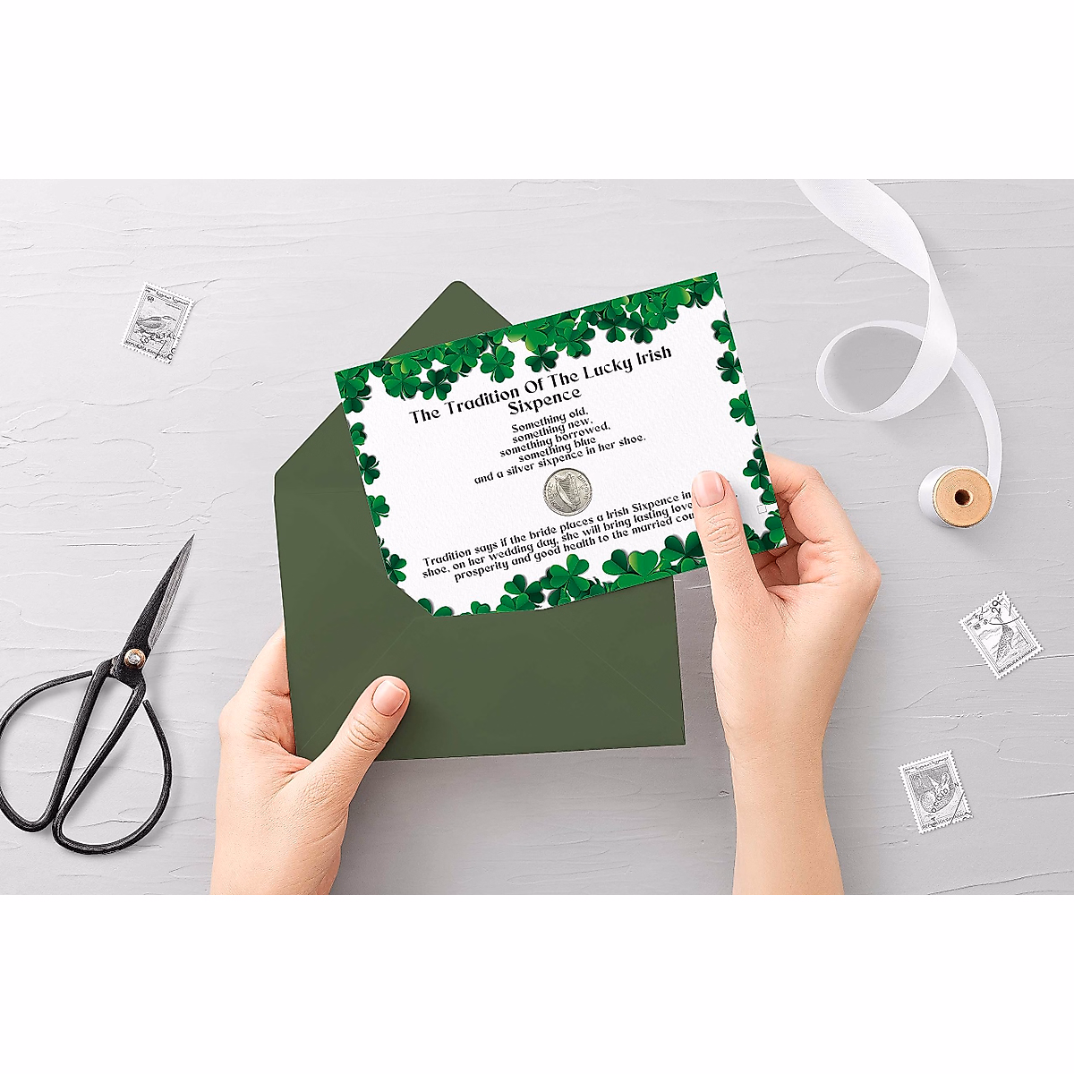 Bride's Sixpence Irish Coin and Card | Sixpence Tradition | Something Old, Something New, Something Borrowed, Something Blue, And A Sixpence For Her Shoe - Gifts For Bride To Be