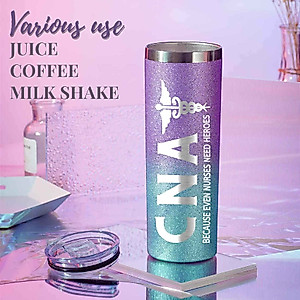 Onebttl CNA Gifts, Certified Nursing Assistant Gifts, Nurse Gifts for Nursing Student, 20oz Stainless Steel Tumblers with Lid & Straw - CNA Because Nurses Even Need Heroes