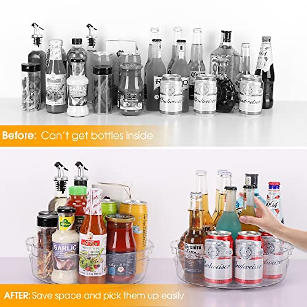 URALFA 2-Pack Lazy Susan Cabinet Organizer, Plastic Lazy Susan Turntable, 11" Rotating Round Lazy Susan Spice Rack Organizer for Pantry, Countertop, Clear
