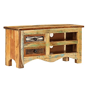 Rustic TV Stand Industrial Vintage Furniture Small Media Storage Cabinet Solid Wood Unit Antique Indian Sideboard Retro Side Low board 2 Drawers 1 Shelf Wooden Farmhouse Style Modern Large Living Room