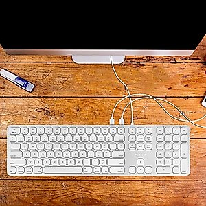 Macally Premium Wired Mac Keyboard with Number Keypad and 2 Port Hub - Compatible Apple Keyboard Wired - Extended USB Keyboard for Mac Mini/Pro, iMac, MacBook Pro / Air (Silver Aluminum)