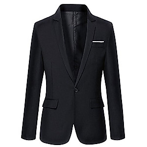 Mens Slim Fit Casual One Button Blazer Jacket (S, 302Black)