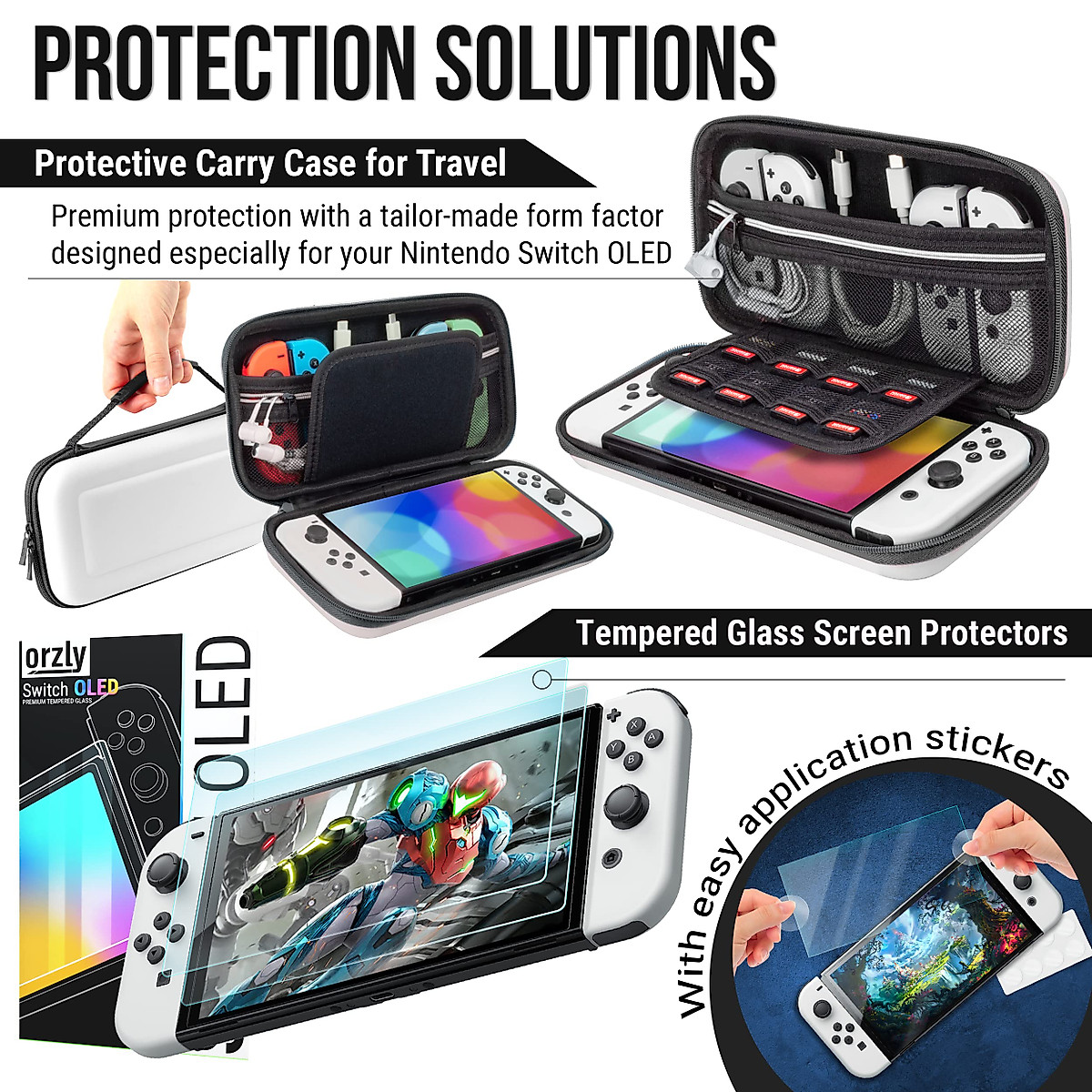 Orzly Accessories Kit Bundle Compatible with Nintendo Switch OLED Console (NOT 2017 Edition Compatible) Ultimate Geek Pack with Case and Screen Protector and Much More - Ice White Gift Boxed