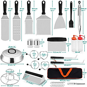 Leonyo Griddle Accessories Set of 23, BBQ Grill Accessories for Outdoor Grill, Stainless Steel Griddle Spatula Tools with Metal Grill Scraper Burger Press Melting Dome for Heavy Duty Flat Top Grill