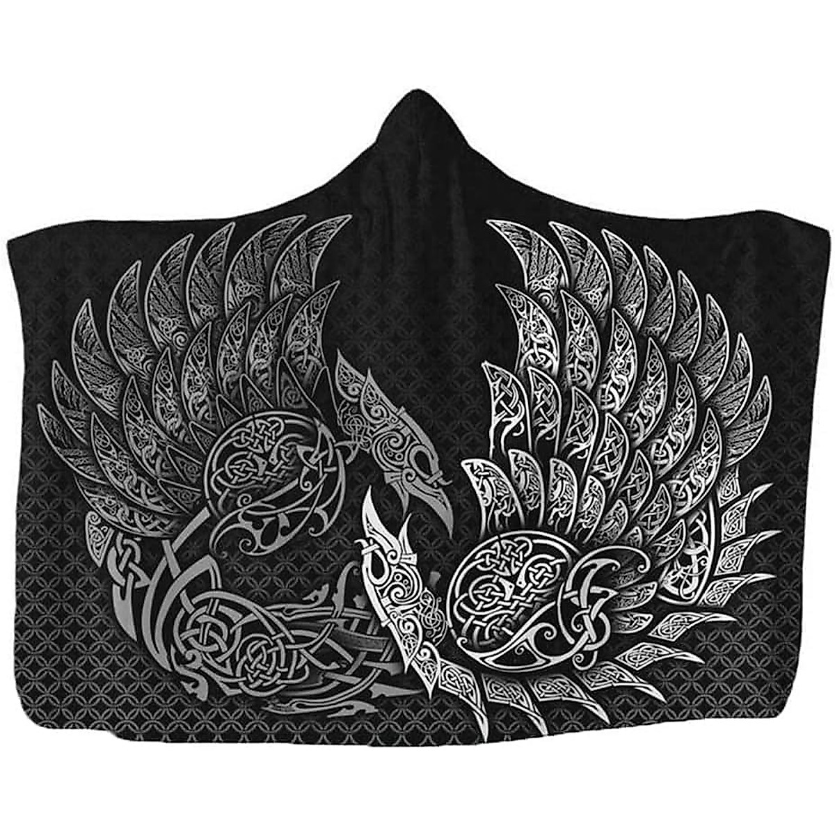 BURNAR Viking 3D Printed Hooded Blanket Warm Soft Viking Raven Celtic Runes Unisex Winter Wearable Hooded Blanket Double Thick Plush Fleece Blanket Cape (Color : Blanket, Size : 50x60in/130x150cm)